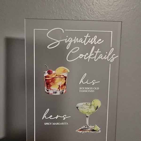 Personalized Bar Menu, Acrylic Cocktail Recipe Sign, Signature Cocktail ...