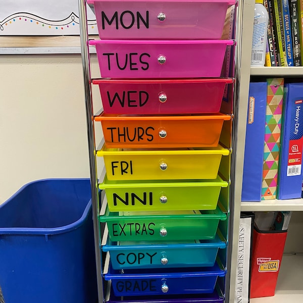 Custom Labels for Rainbow Rolling Teacher Cart / Teacher Drawer Labels ...
