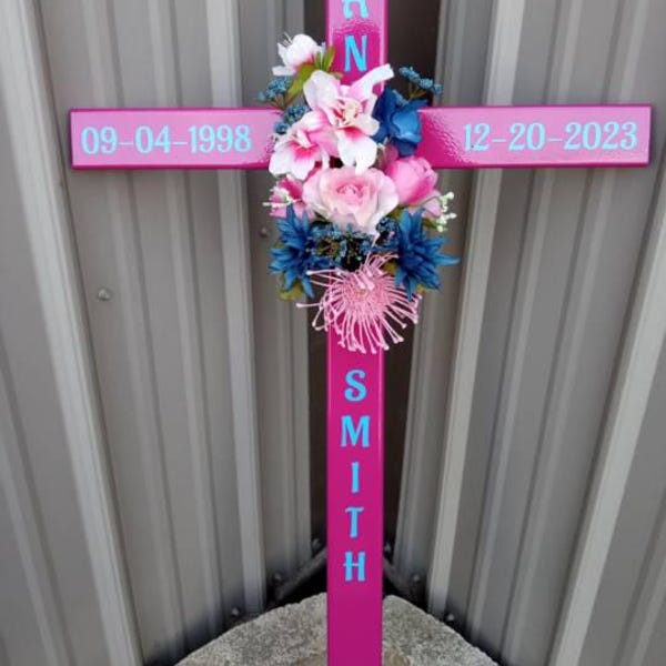 STEEL Infant Cross With Bear Figures// Infant Grave Marker// Baby Cross ...