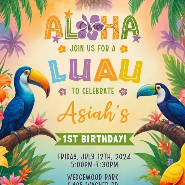 Aloha Tropical Party Invitation, Luau Birthday Invitation, Hawaiian ...