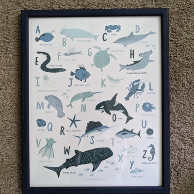 Kids Alphabet Art Print Ocean Animals, Blue Kids Room Art, Animal ABC ...
