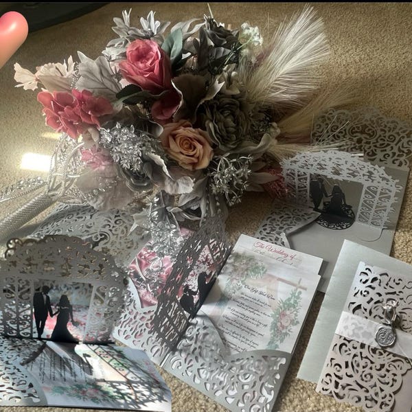 Sliding Bride Wedding Invitation, Moden Luxury Personalized Caricature ...