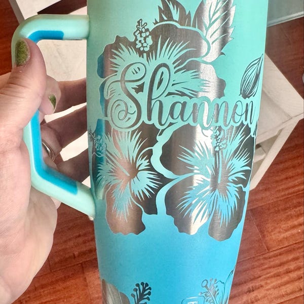 Laser Engraved Stanley Tumbler Etched Seafoam Stanley Quencher Summer Beach Engraved Stanley Cup ...