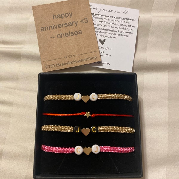 Set of 2 Custom Couple Initial Bracelets With Gold Heart Personalized ...