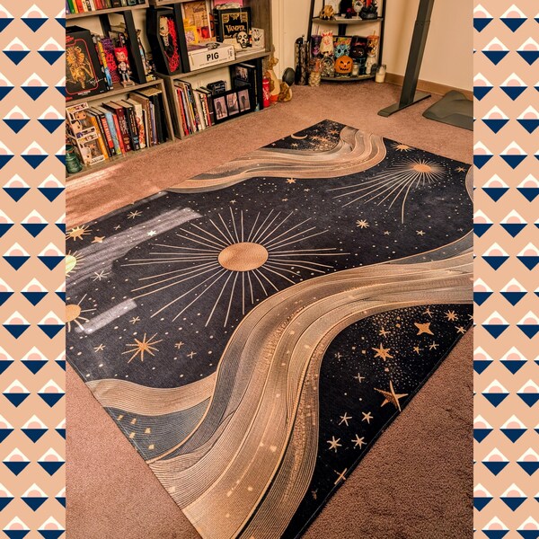 Celestial Rug for Outdoors Art Deco Moon and Stars Floor Decor for ...
