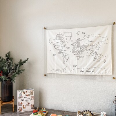 Large World Map Fabric Wall Hanging 96x66cm Natural Organic - Etsy