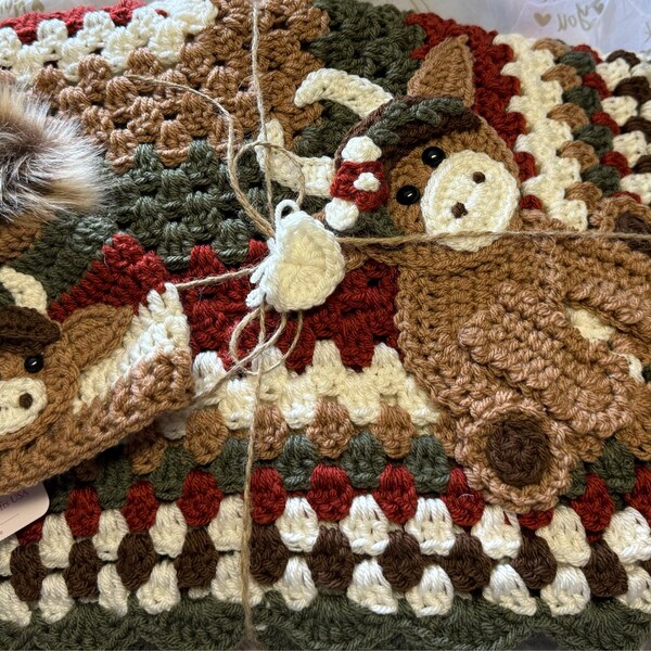 Crochet Baby Blanket,40x40/32x32 Highland Cow Baby Blanket, Handmade ...