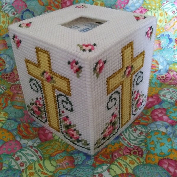 Easter Cross Tissue Box Cover / Rose Cross Tissue Box Cover / Easter ...