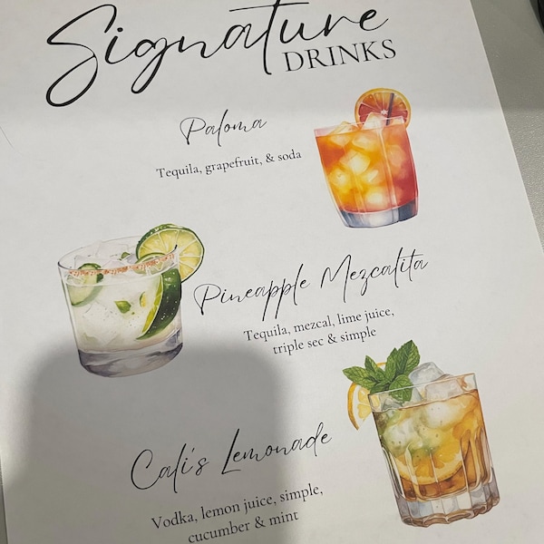 Featured Signature Drink Sign Bar Menu Template Minimalist Printable ...