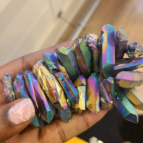 Rainbow Titanium Quartz Cluster Point, Titanium Quartz Points Strand ...