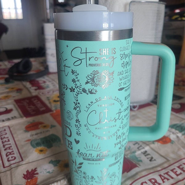 Bible Verses Engraved Tumbler | Cup Holder Friendly Travel Mug | Vacuum ...