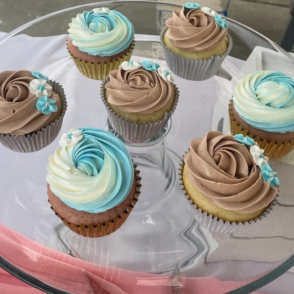 Royal Icing Flowers- Baby Blue With Ivory Sugar Pearl Center (50 or 100 ...