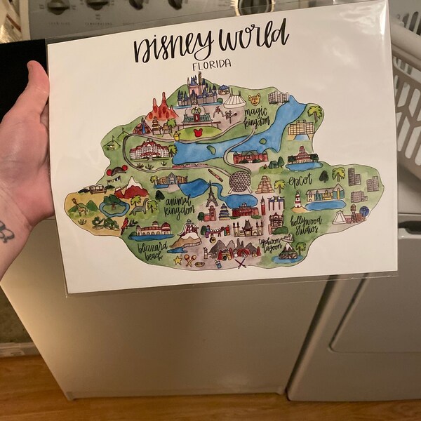 Disney World Watercolor Illustrated Map Print + FREE SHIPPING ...