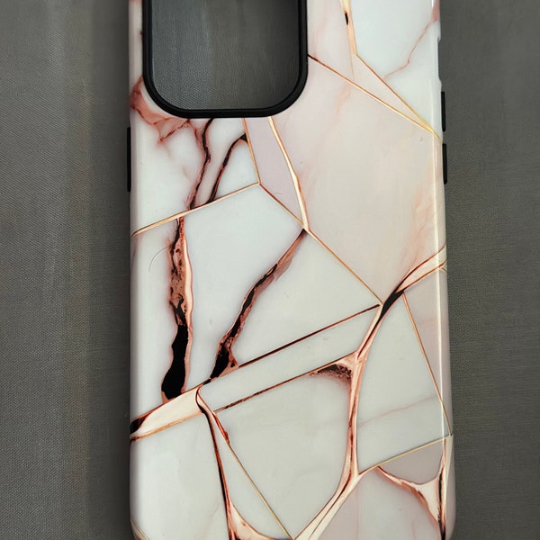 IPhone 15 Rose Gold & Pink Marble Case Made by MRBL Tough iPhone 14 13 ...