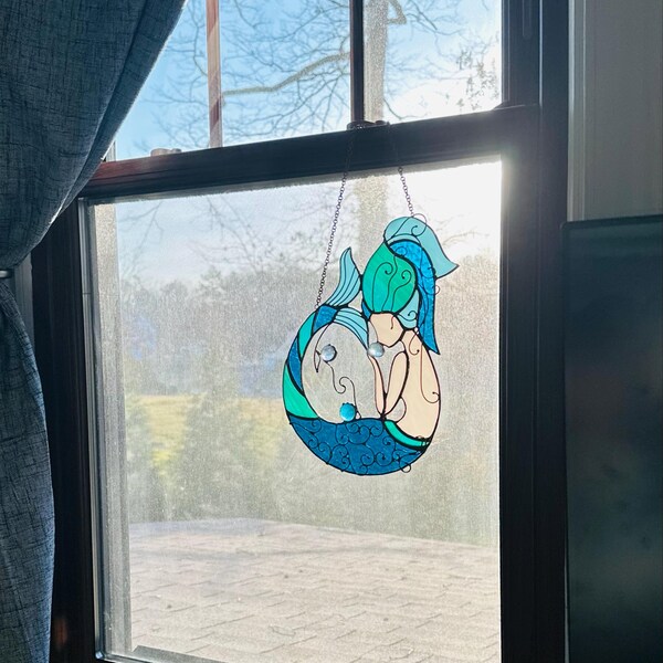 Angler Fish Devil Fish Suncatcher Stained Glass Decor Blue Home House ...