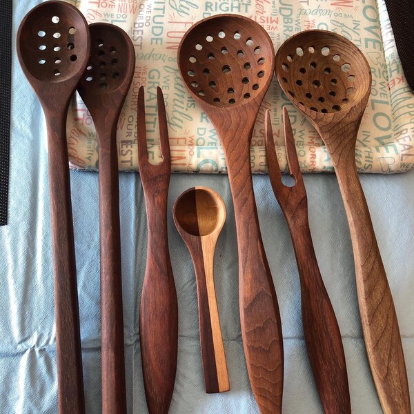 Wooden Kitchen Utensils Set - Large Flipper, Small Flipper, Cooking ...