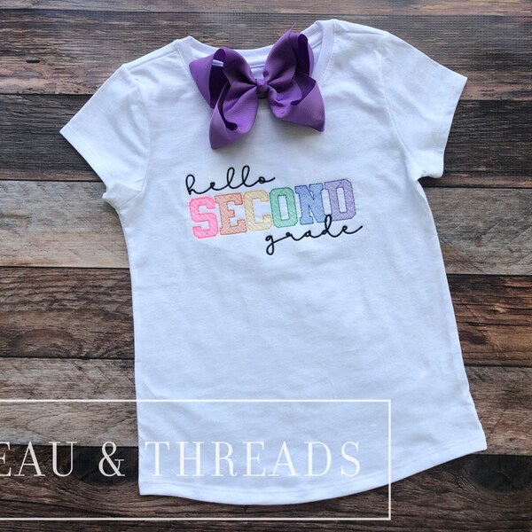 Back to School Embroidery Design, Hello Second Grade Squad, School ...