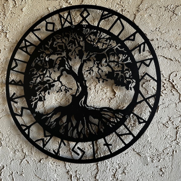Viking Runes Tree of Life Metal Wall Art: Nordic Vegvisir Decor - Etsy