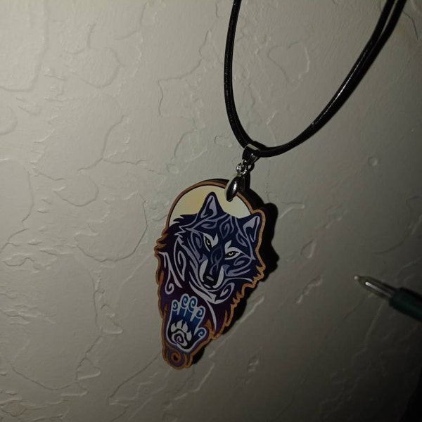 Wolf Handprint Tribal Design Multicolor Wooden Printed Pendant - Etsy