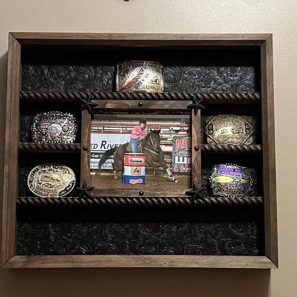 20 Buckle Rustic Western Buckle Display With Cowhide Backing and No ...