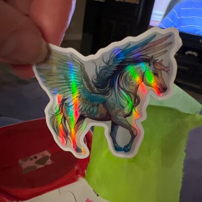 Holographic T-rex Sticker Rainbow Decal Laptop Hydro Tag Shiny Handmade ...