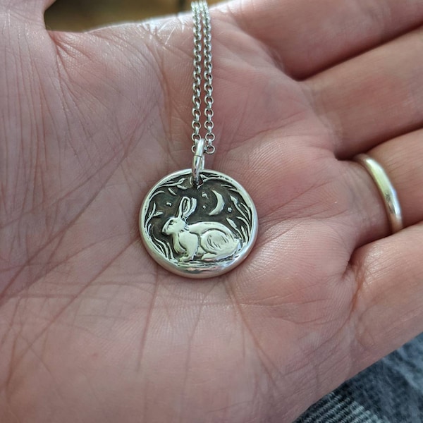 Personalized Fine Silver Rabbit Pendant, Listen to the Moon Mini, Hares ...