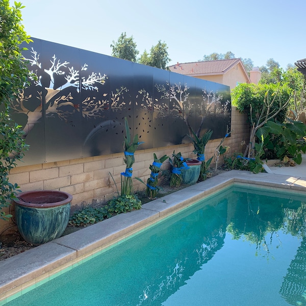 Metal Privacy Panel Set, Windy Tree, Decorative Panels, Outdoor Garden ...