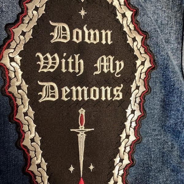 XL Down With My Demons Coffin Iron on or Sew on Embroidered Iron on ...