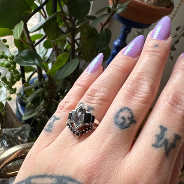 Coffin Cut Black Onyx Engagement Ring Black Gold Ring Art Deco Leaf ...