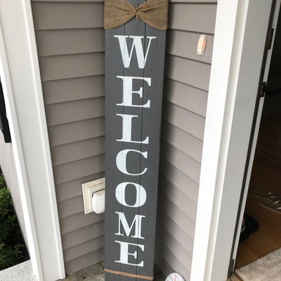 Farmhouse Rustic Wood Welcome Sign, Vertical Wooden Welcome Sign ...