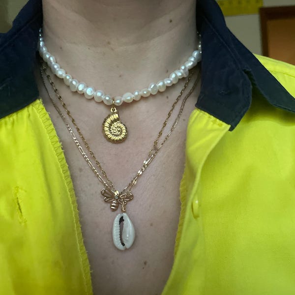 Natural Cowrie Shell Necklace, 40+5cm, Gold Plated Chain, Handmade in ...