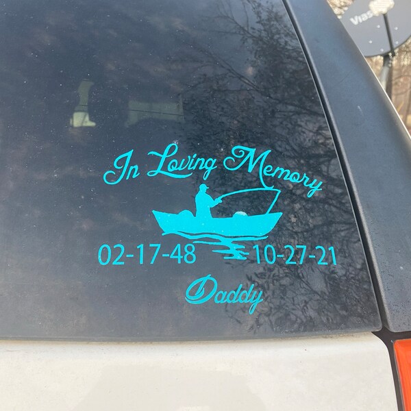 In Loving Memory Fisherman in Boat Vinyl Decal Name Dates Custom ...