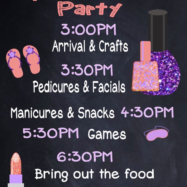 Spa Party Timeline | Spa Party Schedule | Slumber Party | Birthday ...