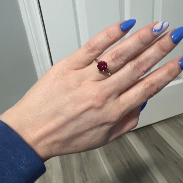 Ruby Ring, Unique Engagement Ring, Solitaire Ring, Round Ruby Ring ...