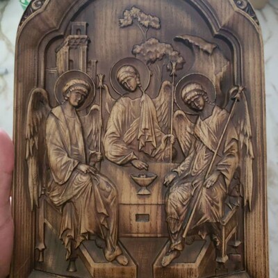 Holy Trinity Wooden Carved Icon holy Trinity, Orthodox Icon of the Holy ...