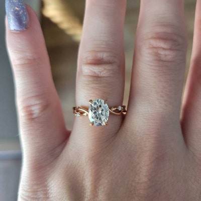 Dainty Oval Moissanite Engagement Ring Nature Inspired Ring Leaf Floral ...