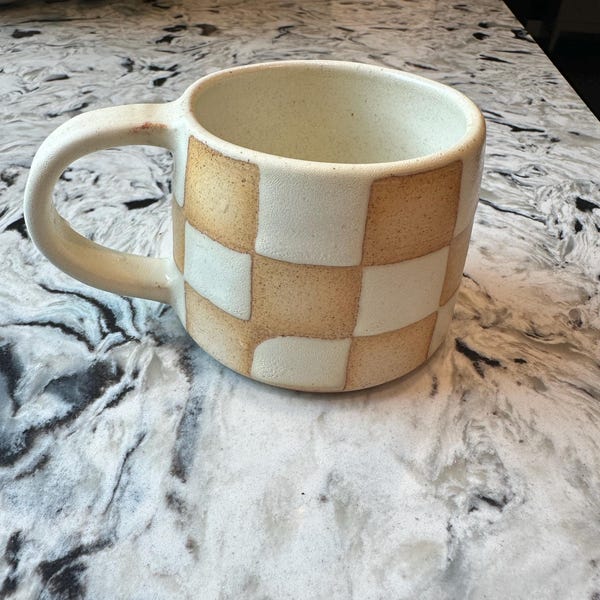 Ceramic Cream Checkered Mug | Handmade Pottery - Etsy