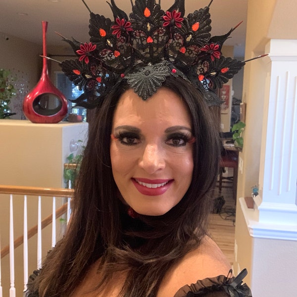 Snow Queen Inspired Headdress - Ivory, Silver Lace Snowflake Beaded ...