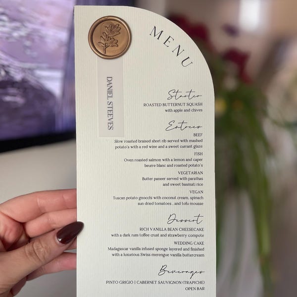 Peach Menu, Elegant Menu Card, Velvet Ribbon Menu Card, Printed Menu ...