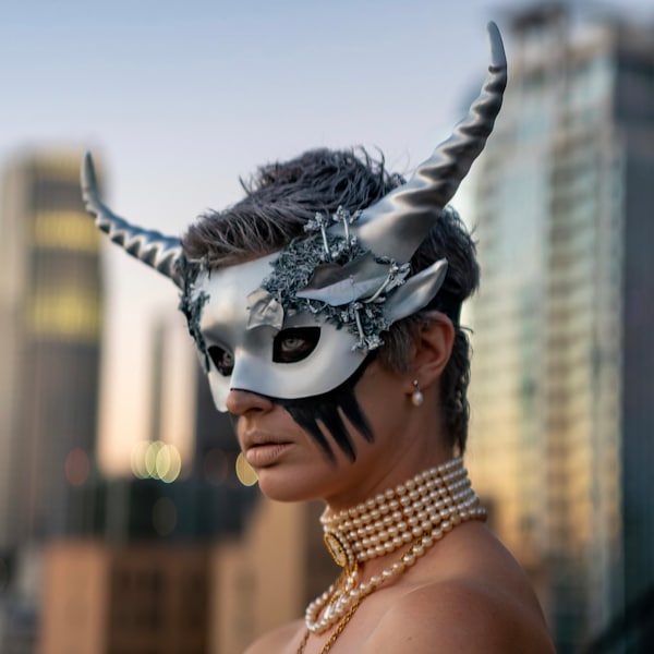 White Masquerade Mask Woman Horn Mask Winter Dryad Costume White Mask ...