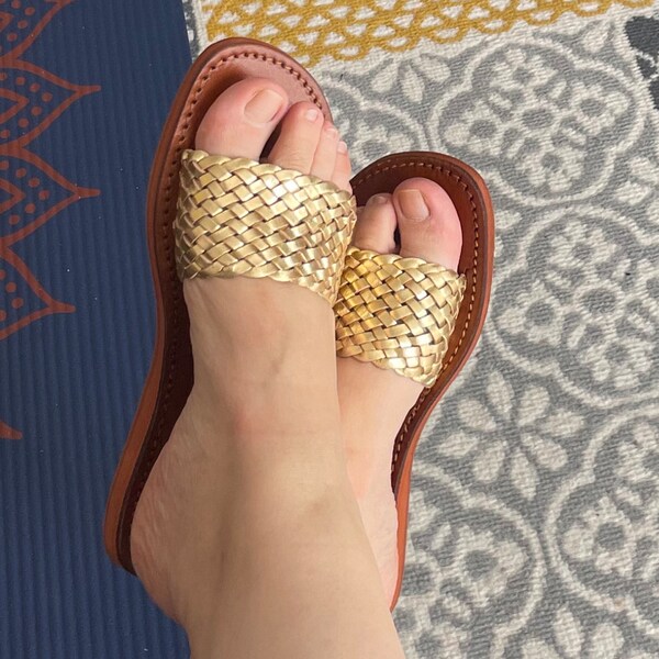 Black Leather Flat H-band Slide Sandals | Handmade in Morocco - Etsy UK