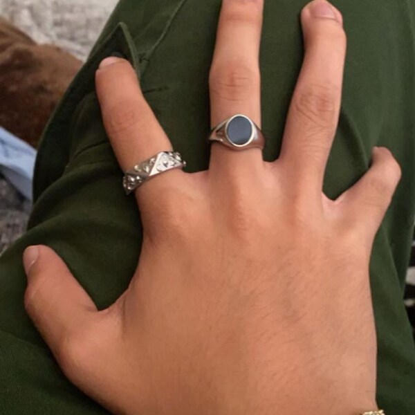 Mens Ring, Silver Man Ring, 18k Gold Signet Ring, Black Onyx Ring for ...