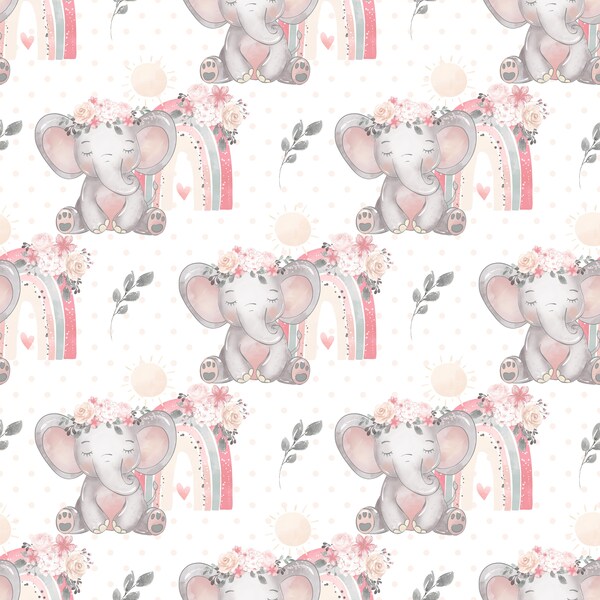 Watercolor Baby Elephant Digital Paper Pack, Rainbows, Baby Pattern ...