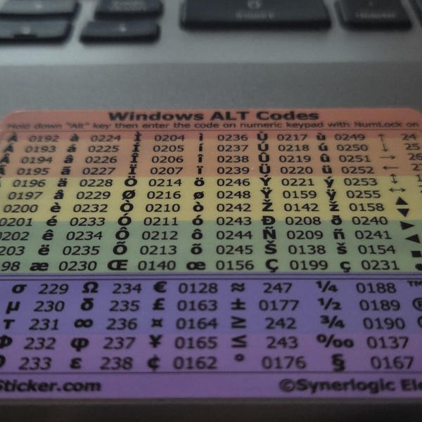 Windows Alt Codes - Pc/laptop Special Characters Shortcut STICKER ...