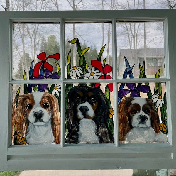 Custom Pet Portrait, Painted Window, Rescue Dogs, Wall Hanging, Painted ...