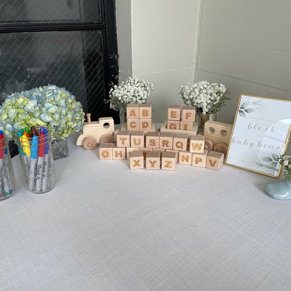 Solid Maple Alphabet Blocks: 27 Pc Wooden ABC Set for Baby Shower ...