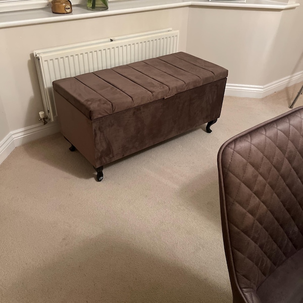 Ottoman Storage Box Engineered Wood Panel Style Luxurious Plush Velvet ...