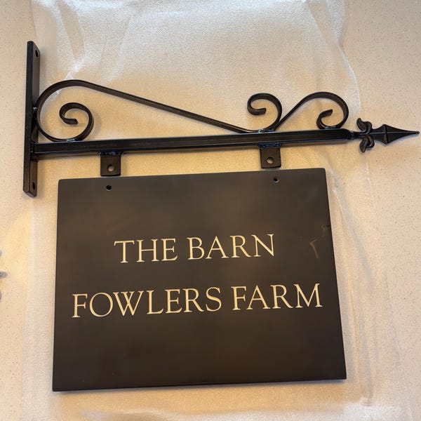 Double Sided Hanging Slate House Sign Various Sizes With Wrought Iron ...