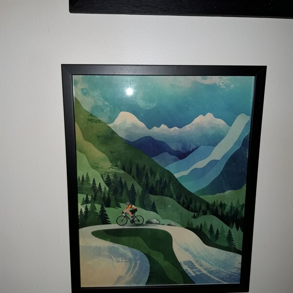 Cycling Art Print. Cyclist Ascending in Mountains. Surrounded With ...
