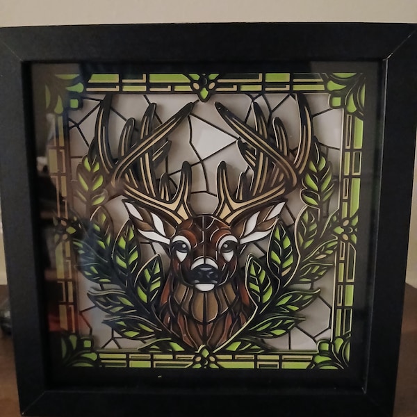 Buck Stained Glass Shadow Box, Deer Shadow Box Svg, 3d Layered Svg, Cricut Projects, Svg Files ...